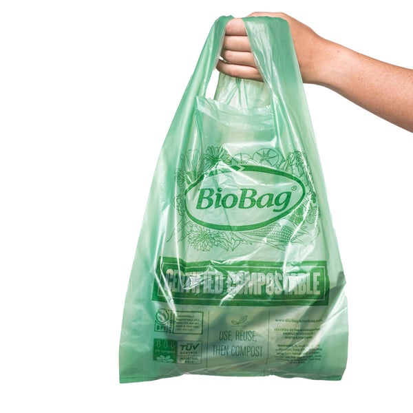 10" x 5" x 17" x 0.8 mil Green Eco-Friendly Poly Grocery Store Checkou ...